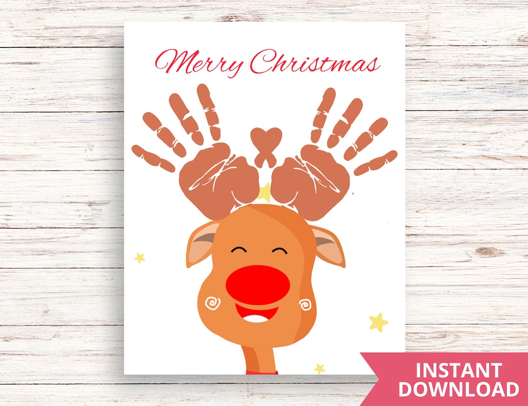 Reindeer Handprint Printable Craft| Christmas Handprint Art Craft ...