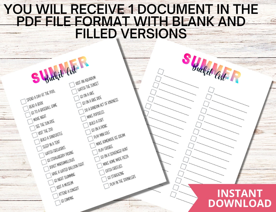 Summer Bucket List Printable for Kids Template summer Break - Etsy