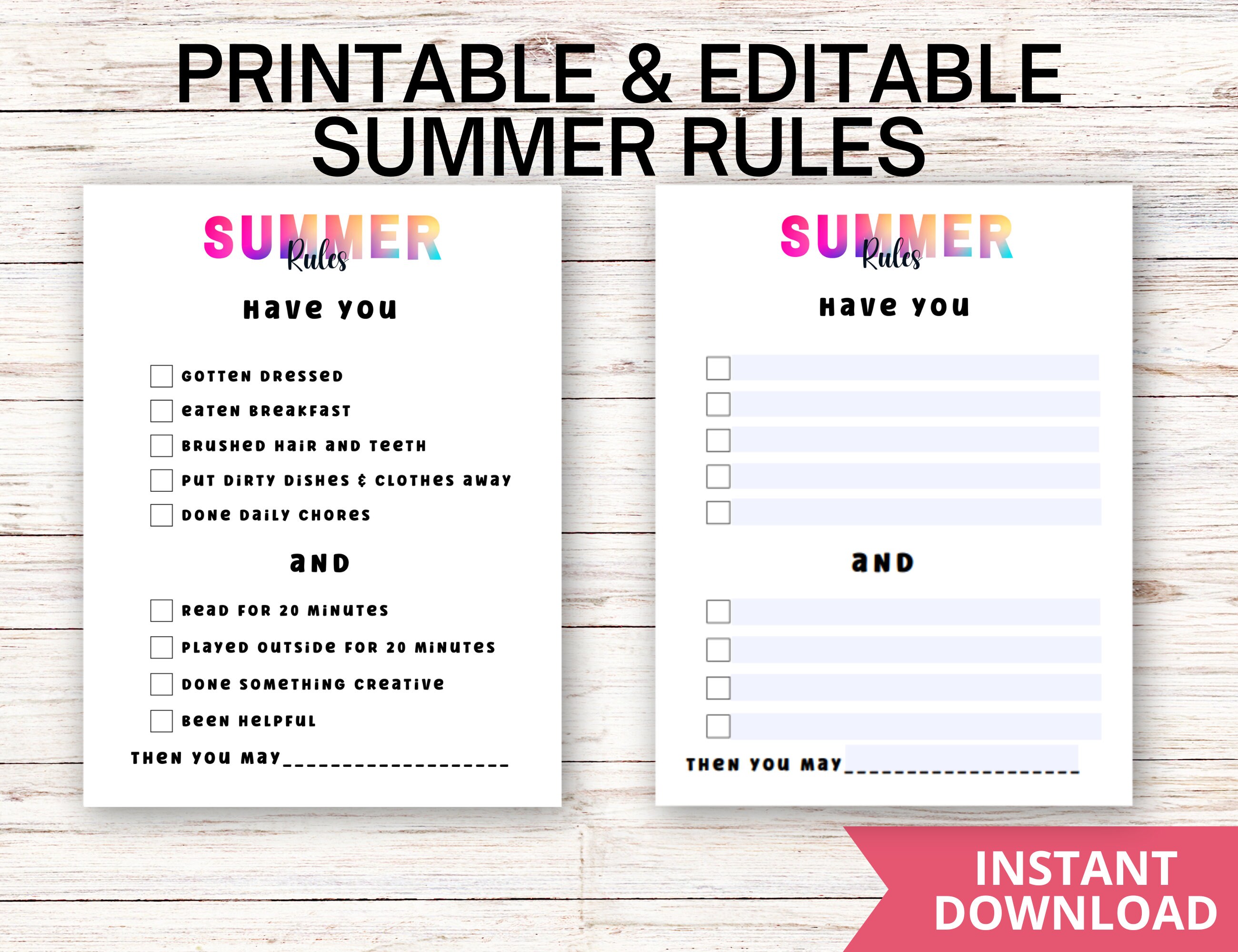 Summer Rules Printable | Summer Routine| Summer Screen Time Rules ...
