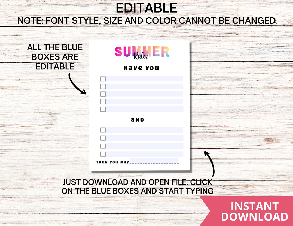 Summer Rules Printable | Summer Routine| Summer Screen Time Rules ...