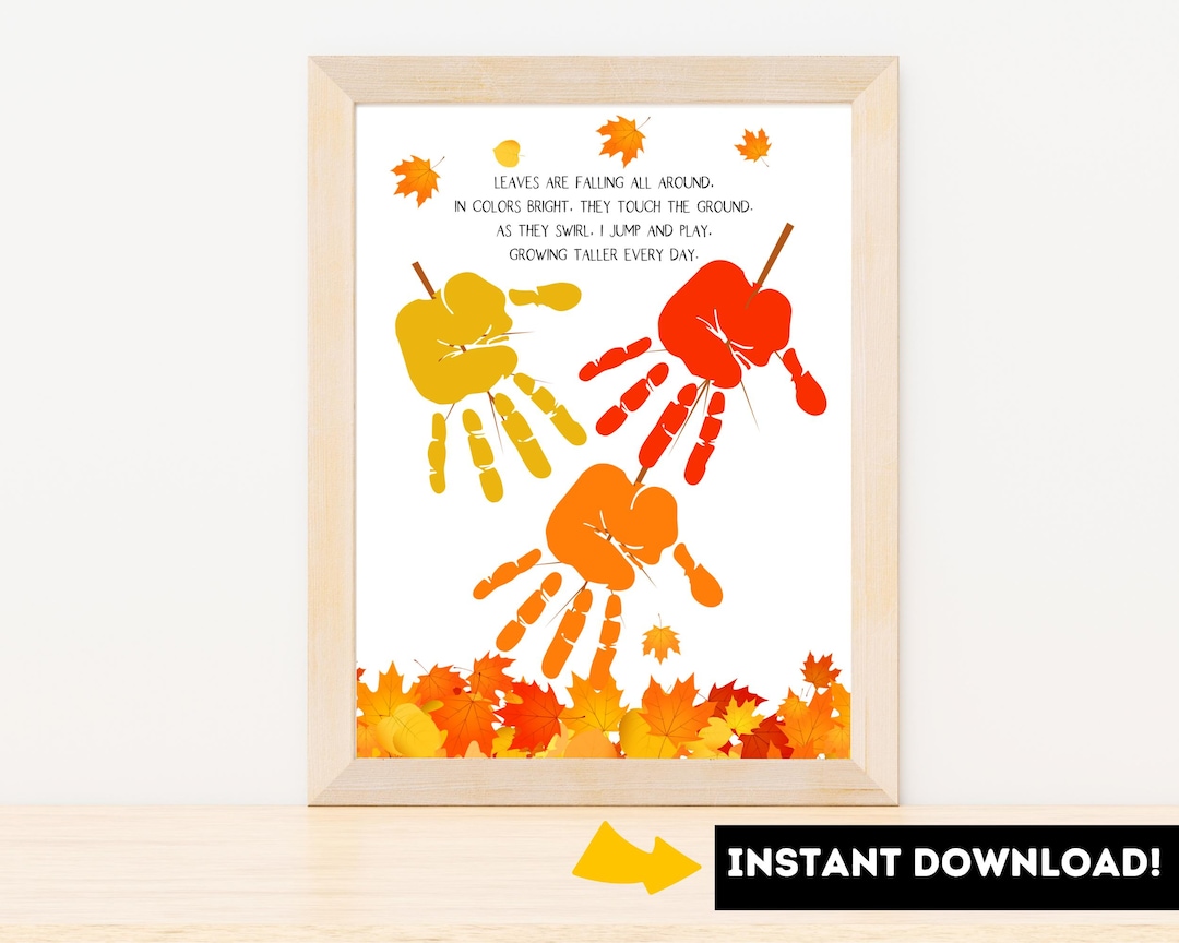 Falling Leaves Handprint Art, Toddler Craft, Autumn Poem Printable ...