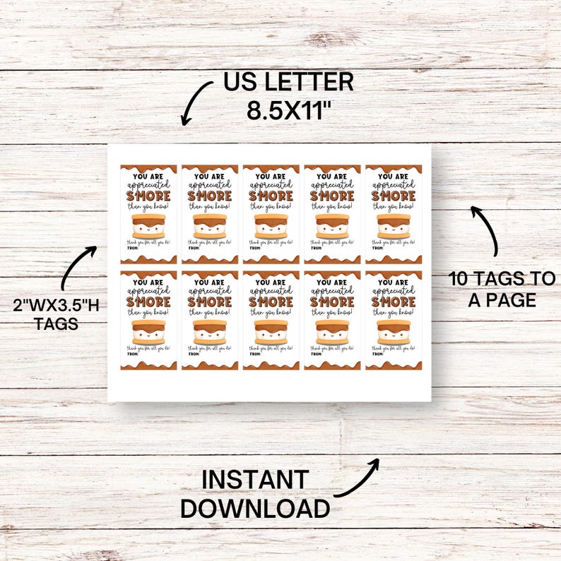 Smore Appreciation Favor Tag, Employee Appreciation Snack Tag, Dance ...