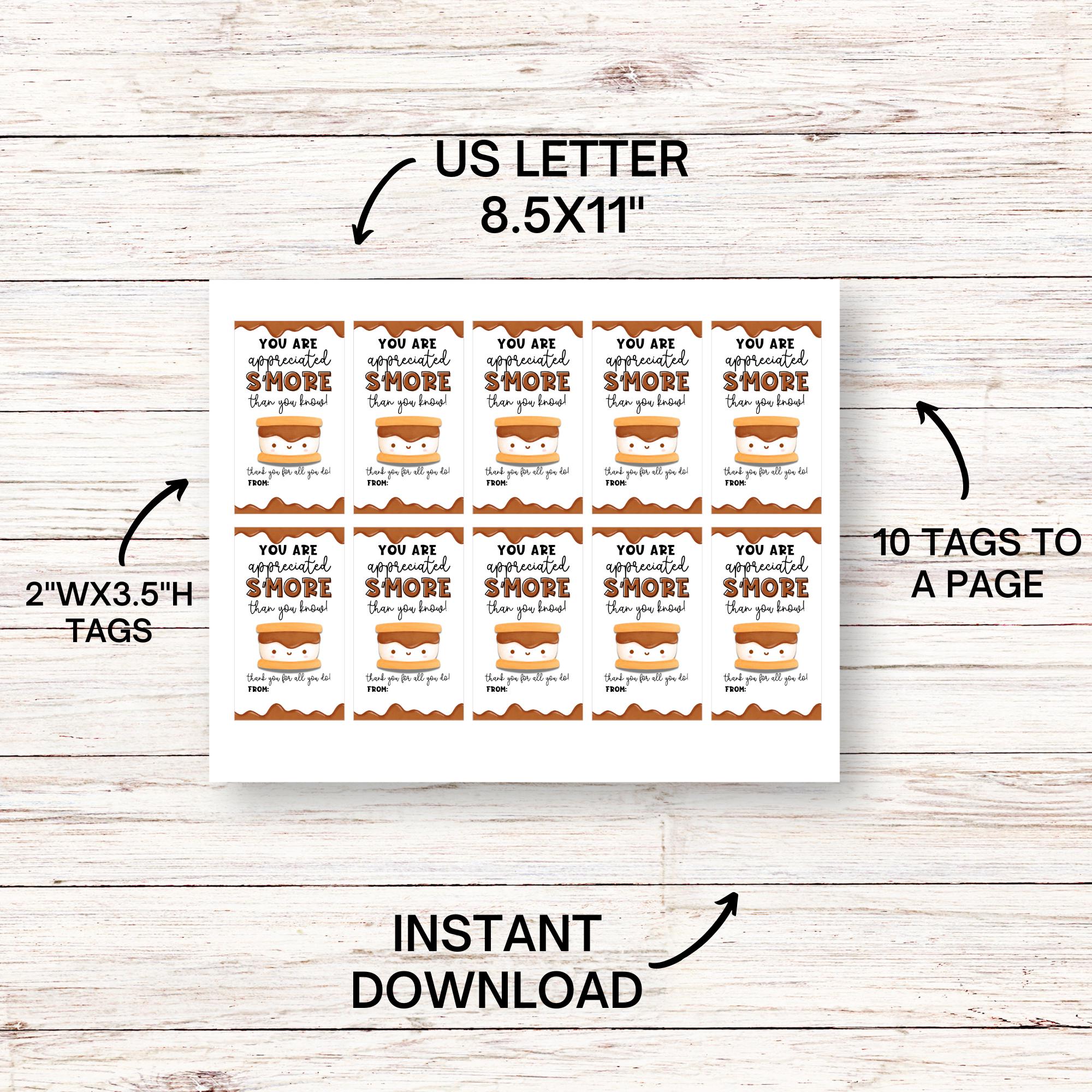 Smore Appreciation Favor Tag, Employee Appreciation Snack Tag, Dance ...