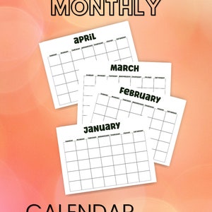 12 Month Printable Blank Calendar| Monthly Calendar Printable | 12 ...