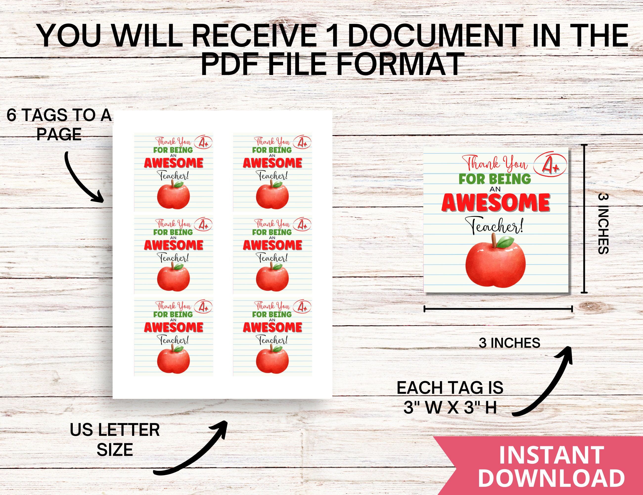 Thank You for Being an AWESOME Teacher TAG Printable Teacher Thank You ...