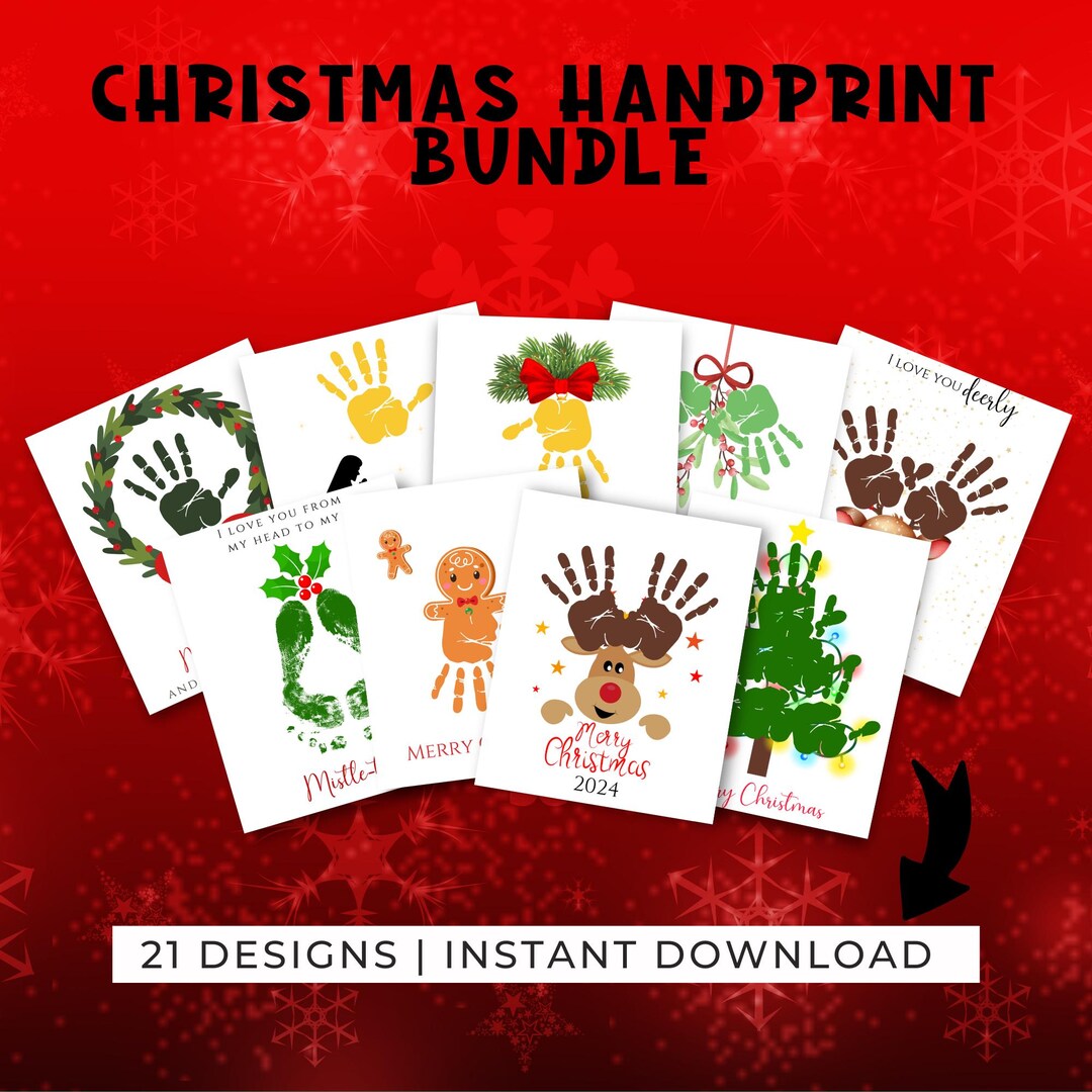 Christmas Handprint Footprint Art Bundle, Holiday Keepsake, Fun Family ...