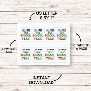 Teacher Appreciation Gift Tag Take Note, First Day of School Gift Tags ...