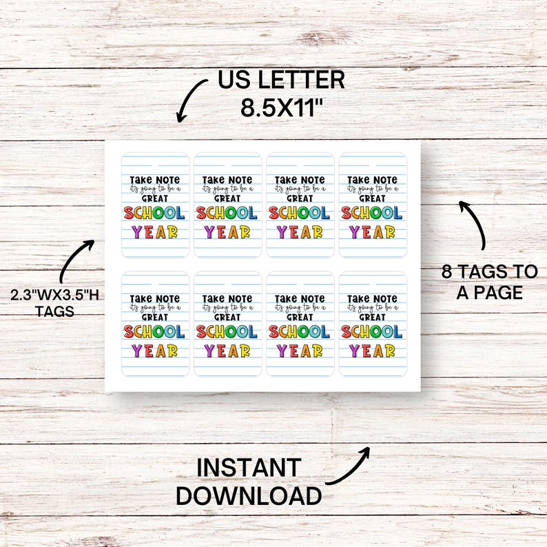 Teacher Appreciation Gift Tag Take Note, First Day of School Gift Tags ...