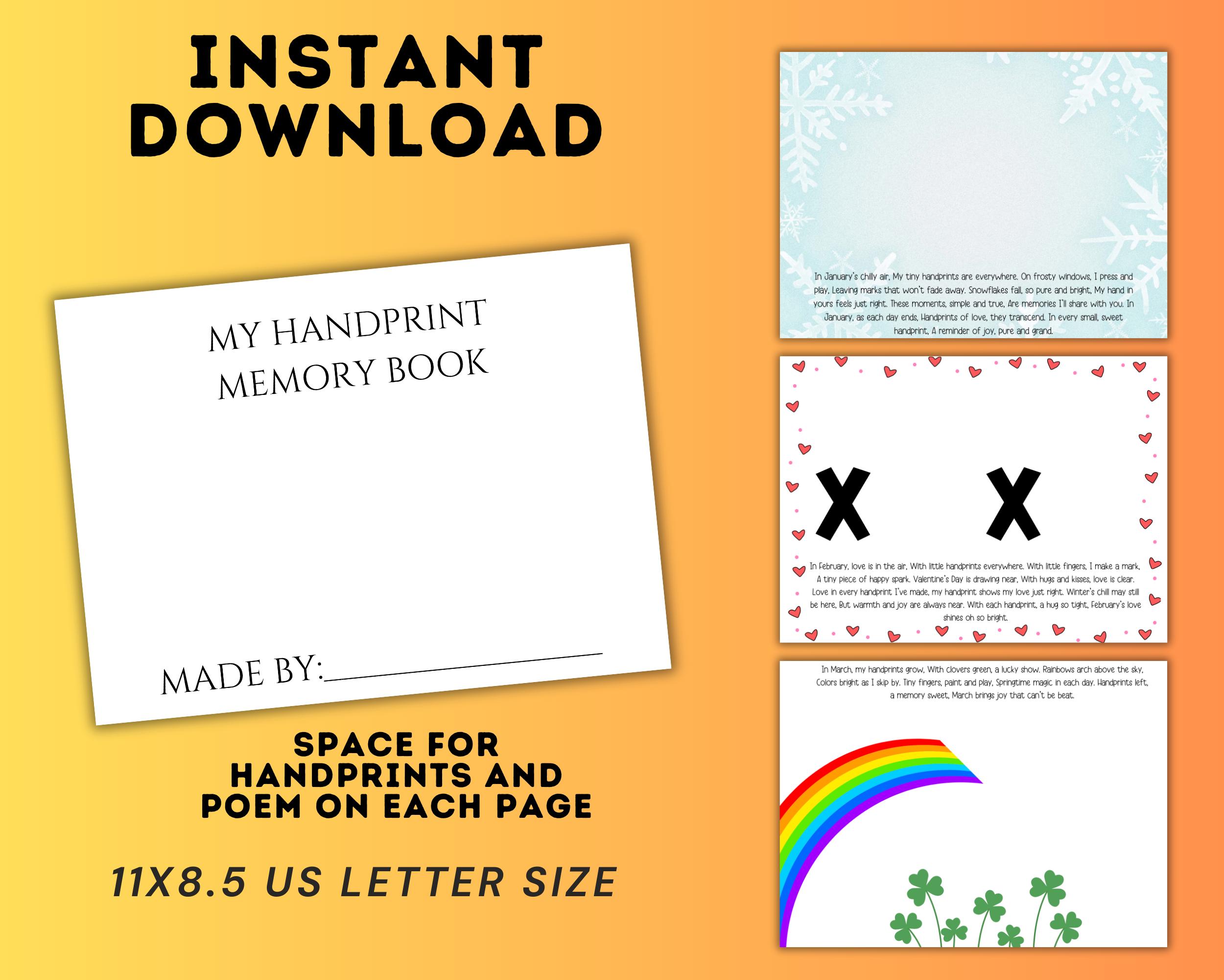 Monthly Handprint Art, Handprint Poem Memory Book, Printable Handprint ...