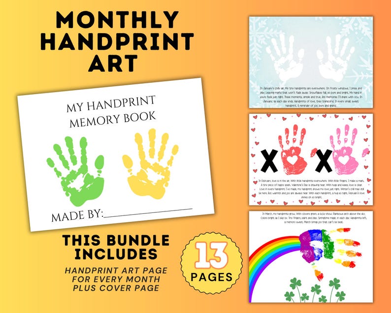 Monthly Handprint Art, Handprint Poem Memory Book, Printable Handprint ...