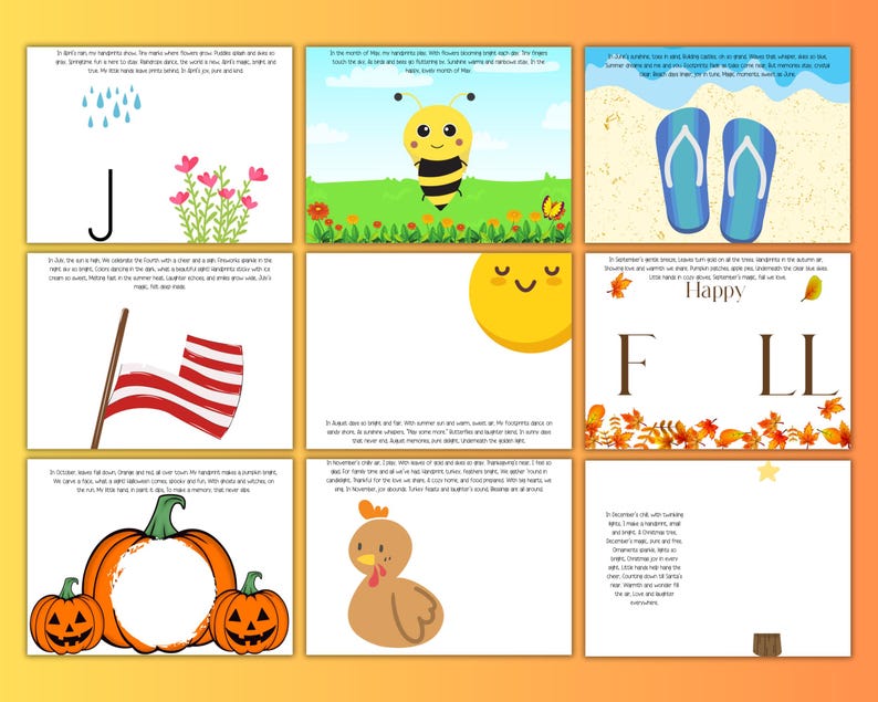 Monthly Handprint Art, Handprint Poem Memory Book, Printable Handprint ...