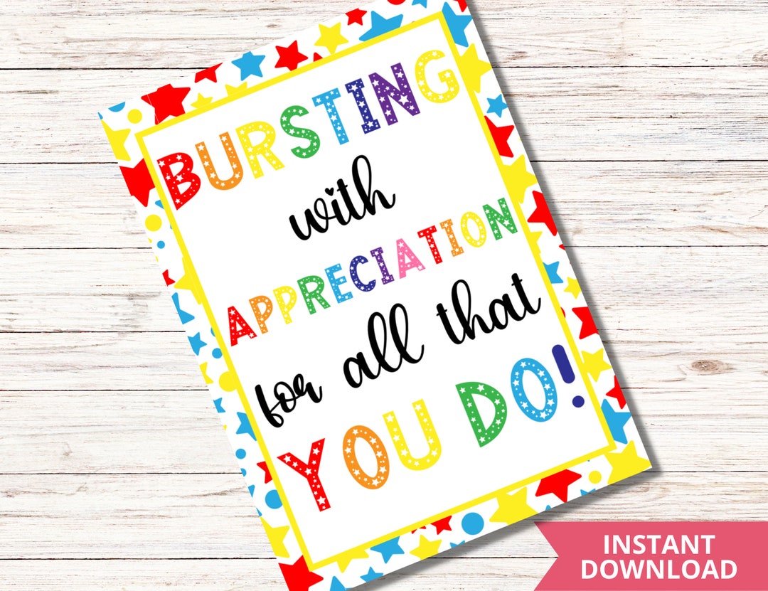 Bursting With Appreciation Printable Tag| Star Gift Tags | Bursting ...