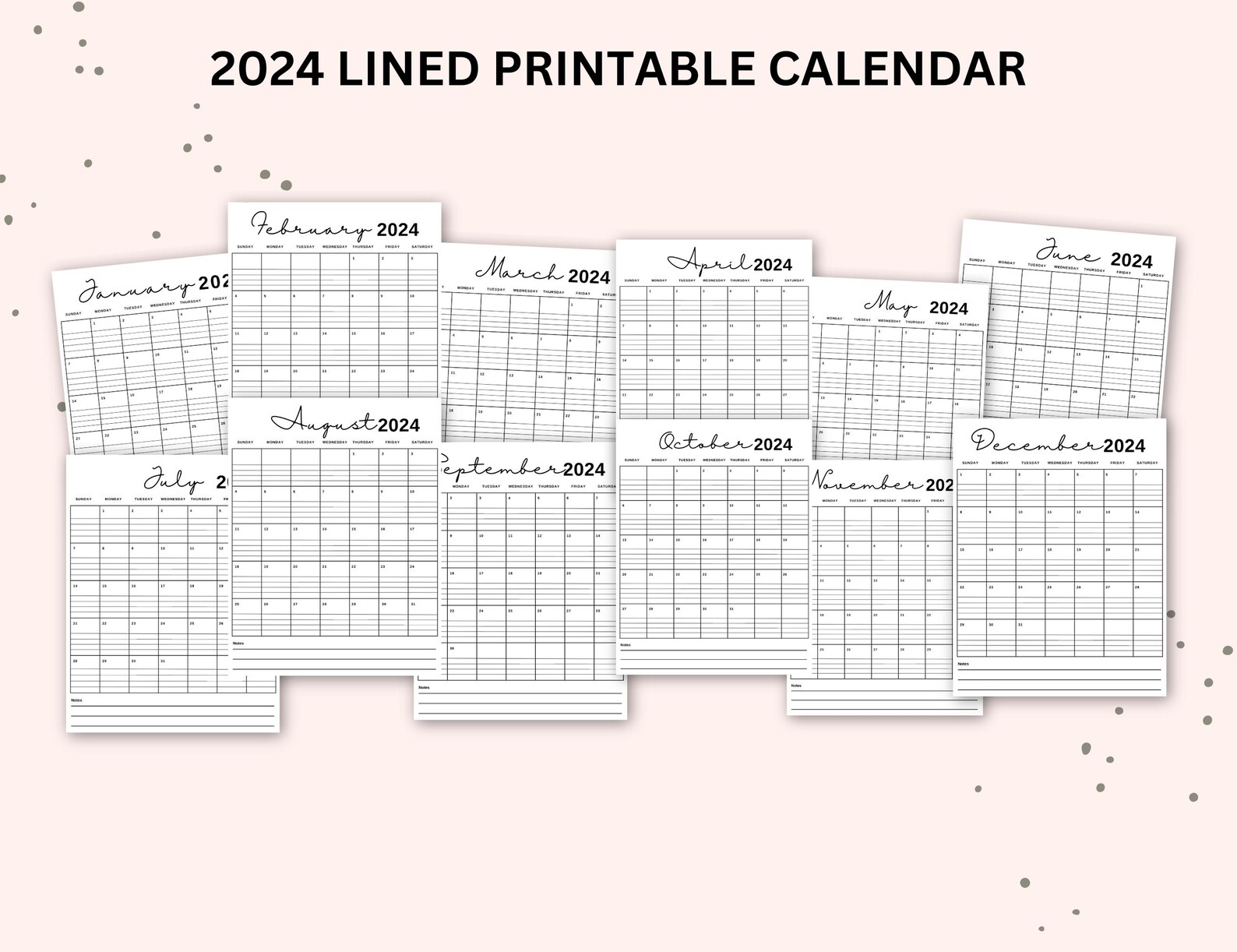 Printable Calendar 2024 & 2025 With Lines, Calendar Printable Portrait ...