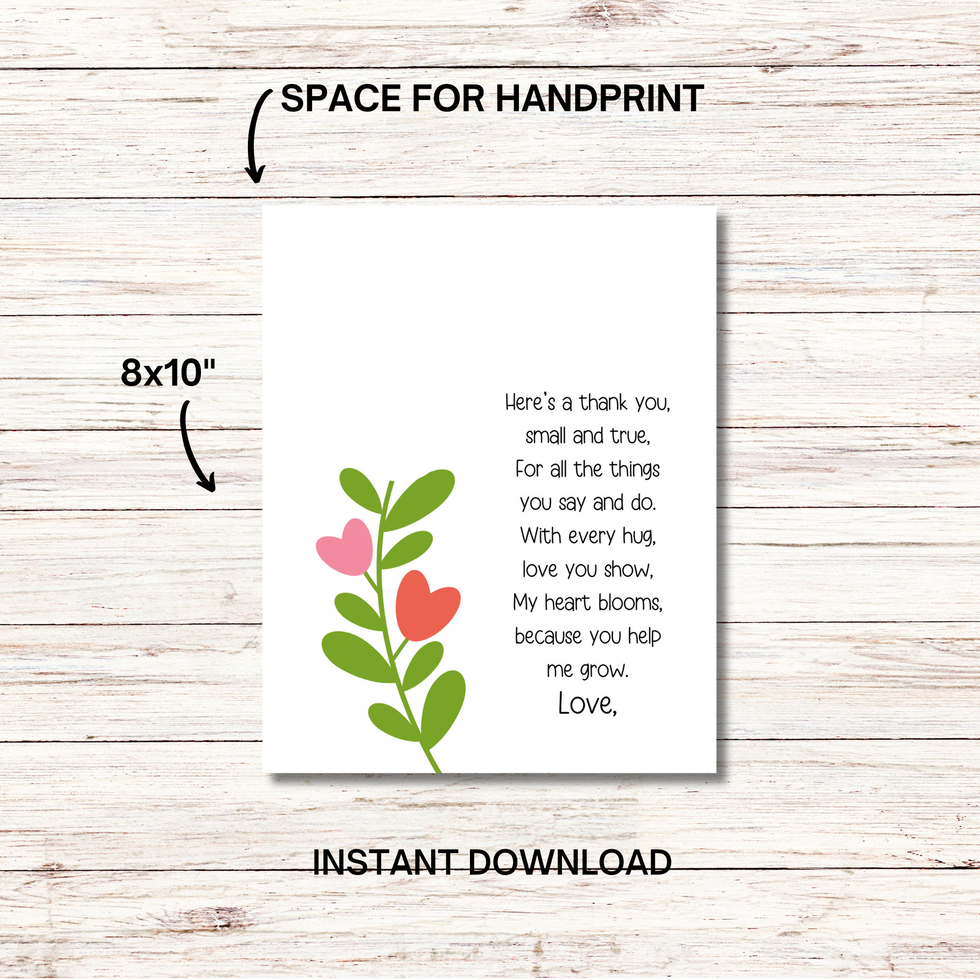 Thank You for Helping Me Grow Handprint Poem, Flower Handprint Art ...