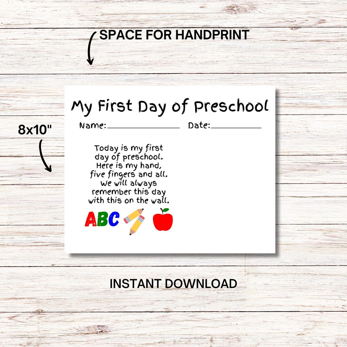 First Day of Preschool Handprint Craft, Back to School Poem Handprint ...