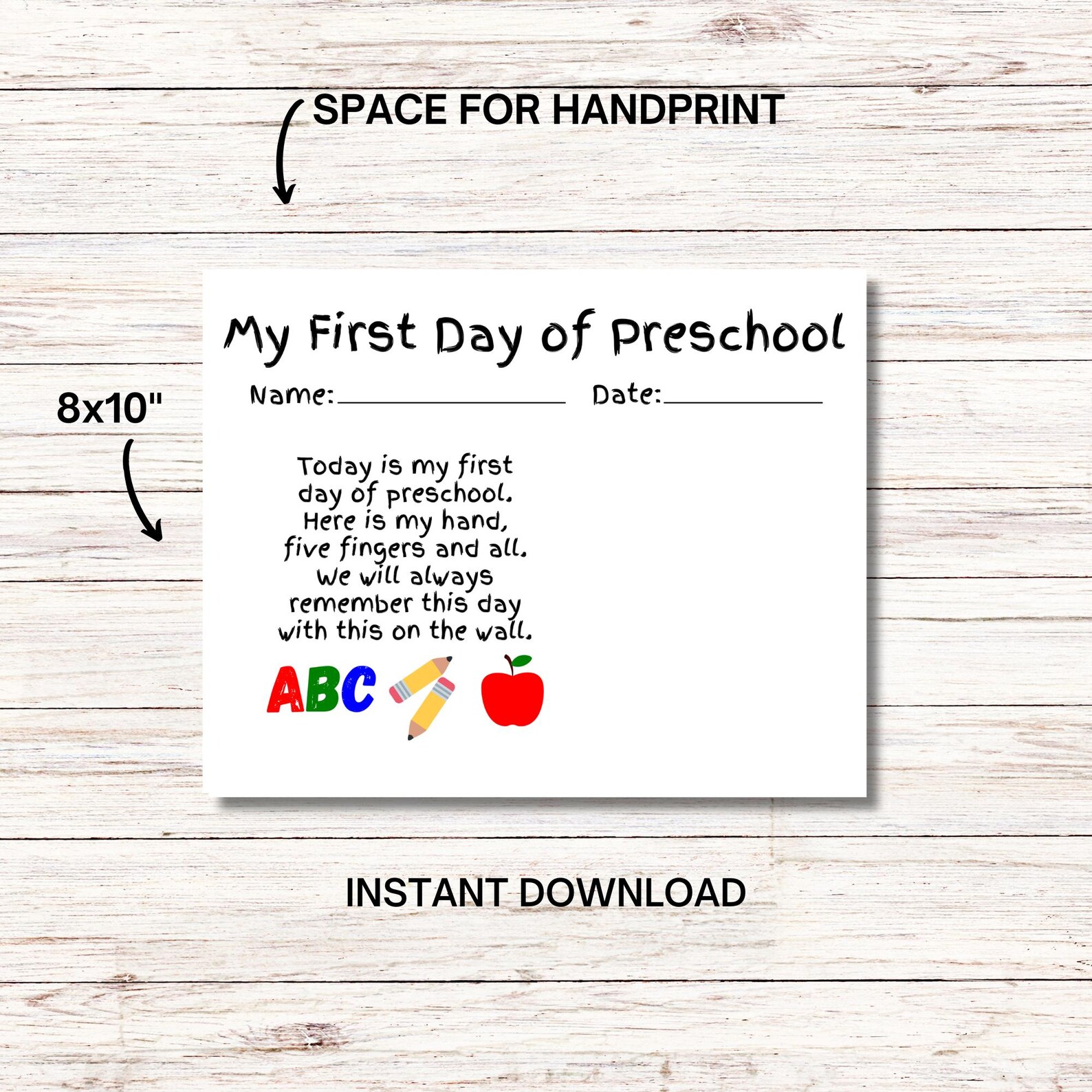 First Day of Preschool Handprint Craft, Back to School Poem Handprint ...