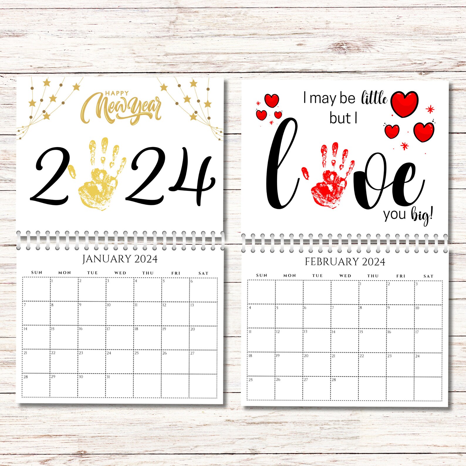 2024 Handprint Footprint Calendar, 12 Month Handprint Art Craft Memory ...