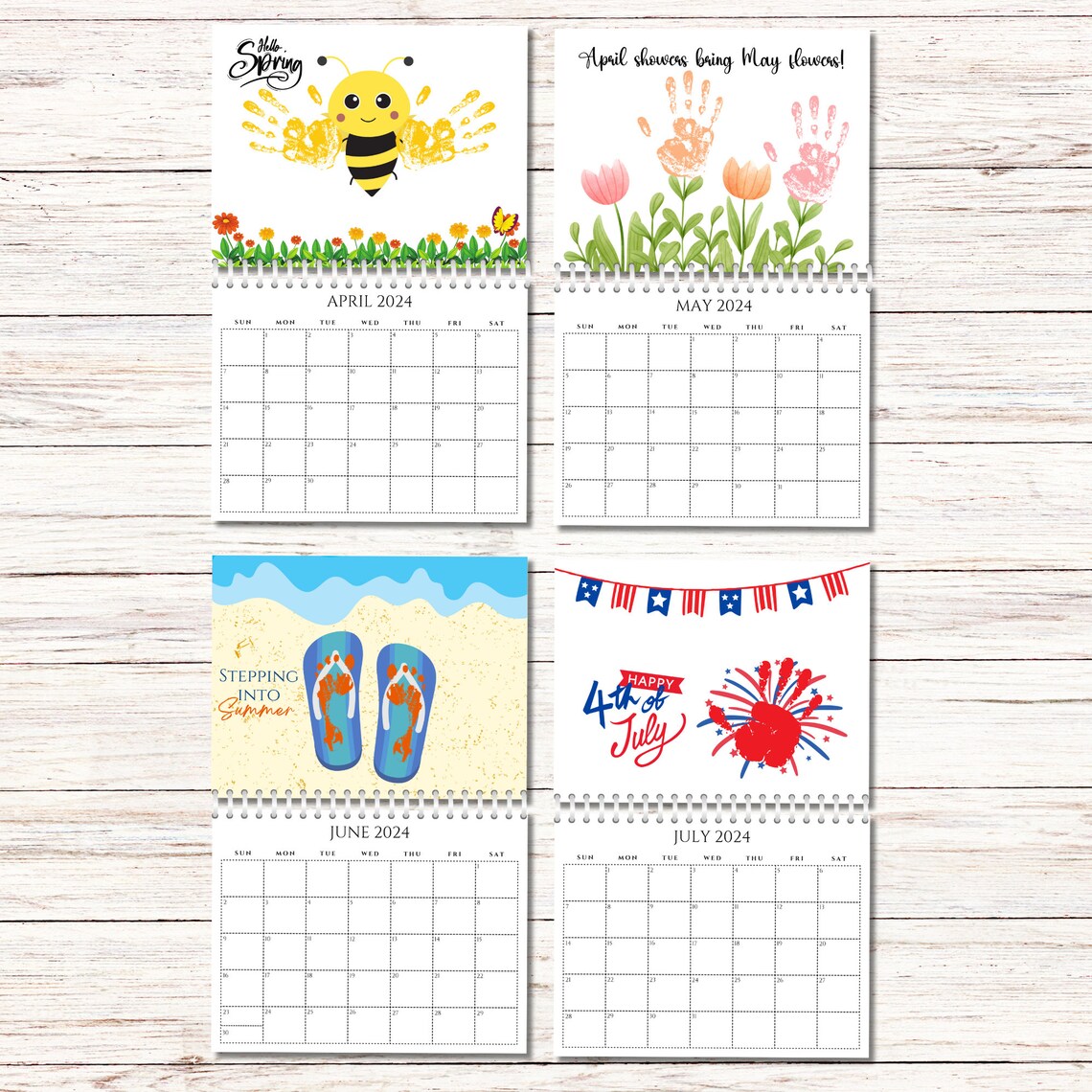 2024 Handprint Footprint Calendar, 12 Month Handprint Art Craft Memory ...