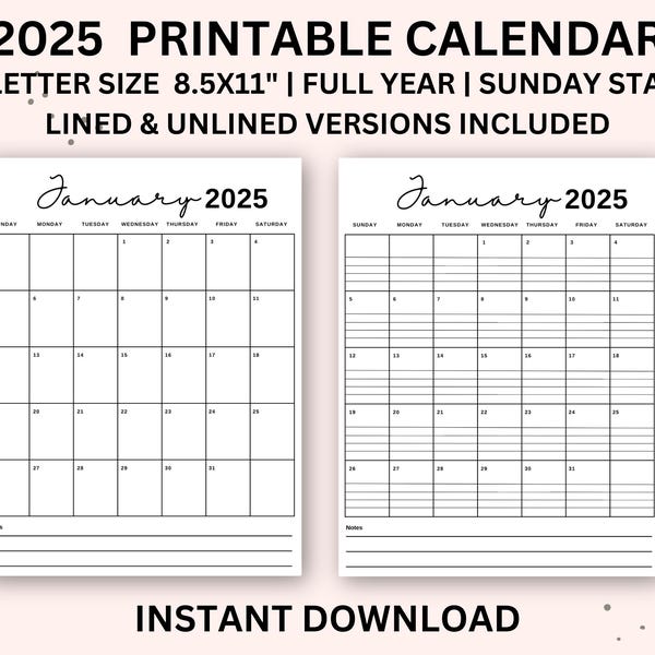 Free Printable Calendar Lined - Etsy