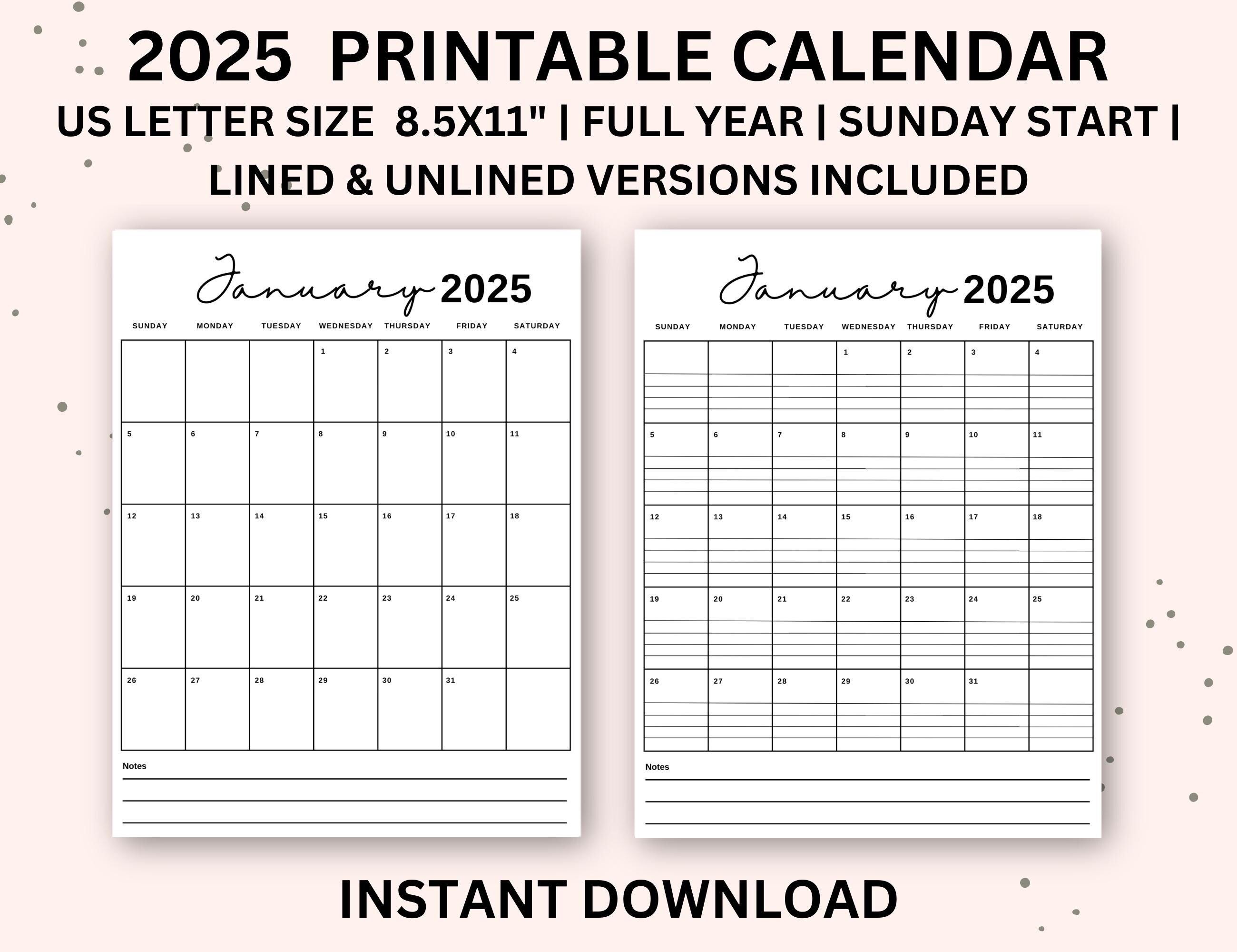 2025 Calendar Printable Portrait| Monthly Calendar With Lines| Monthly ...