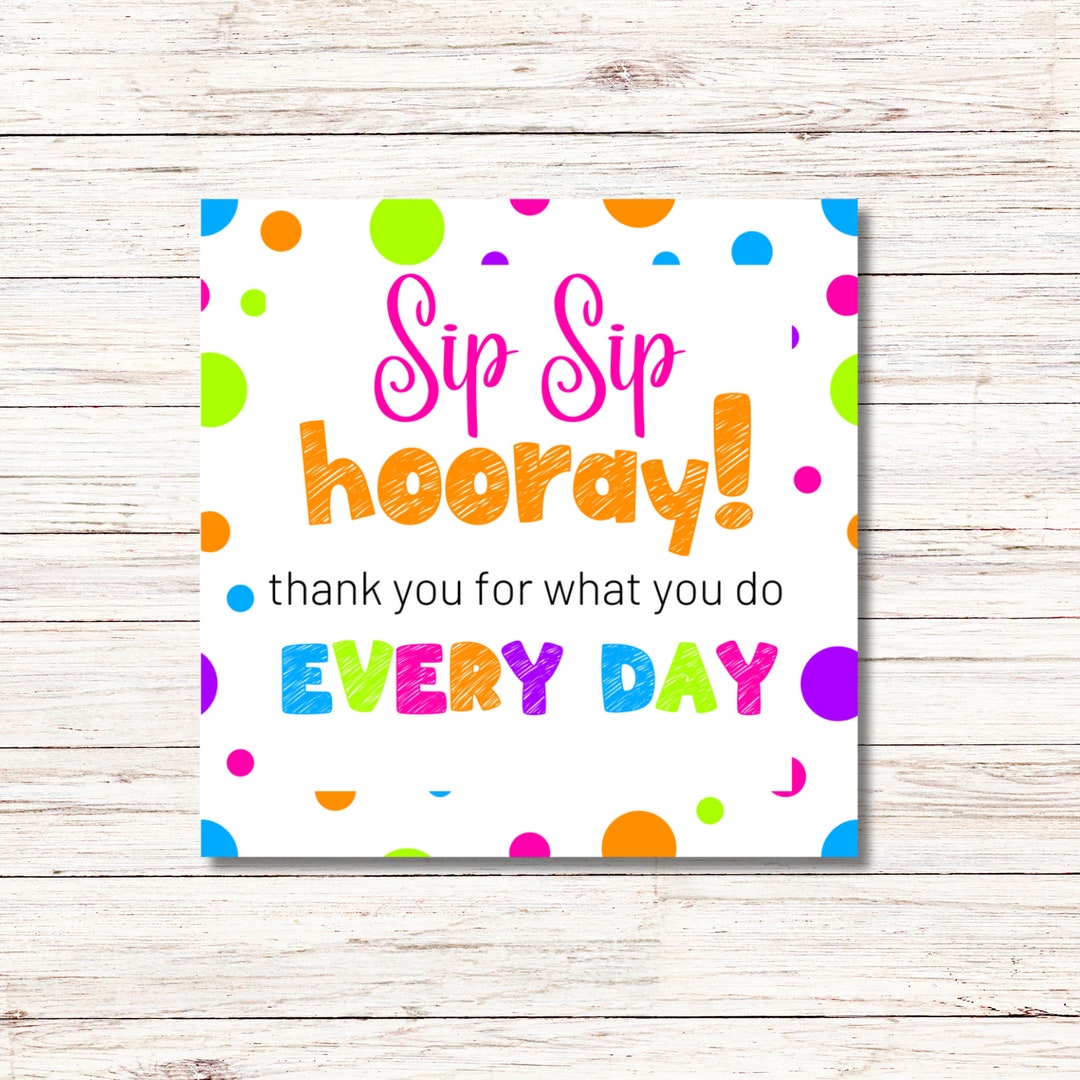 Sip Sip Hooray Thank You Tag | Teacher Appreciation | Mini Wine Favor ...