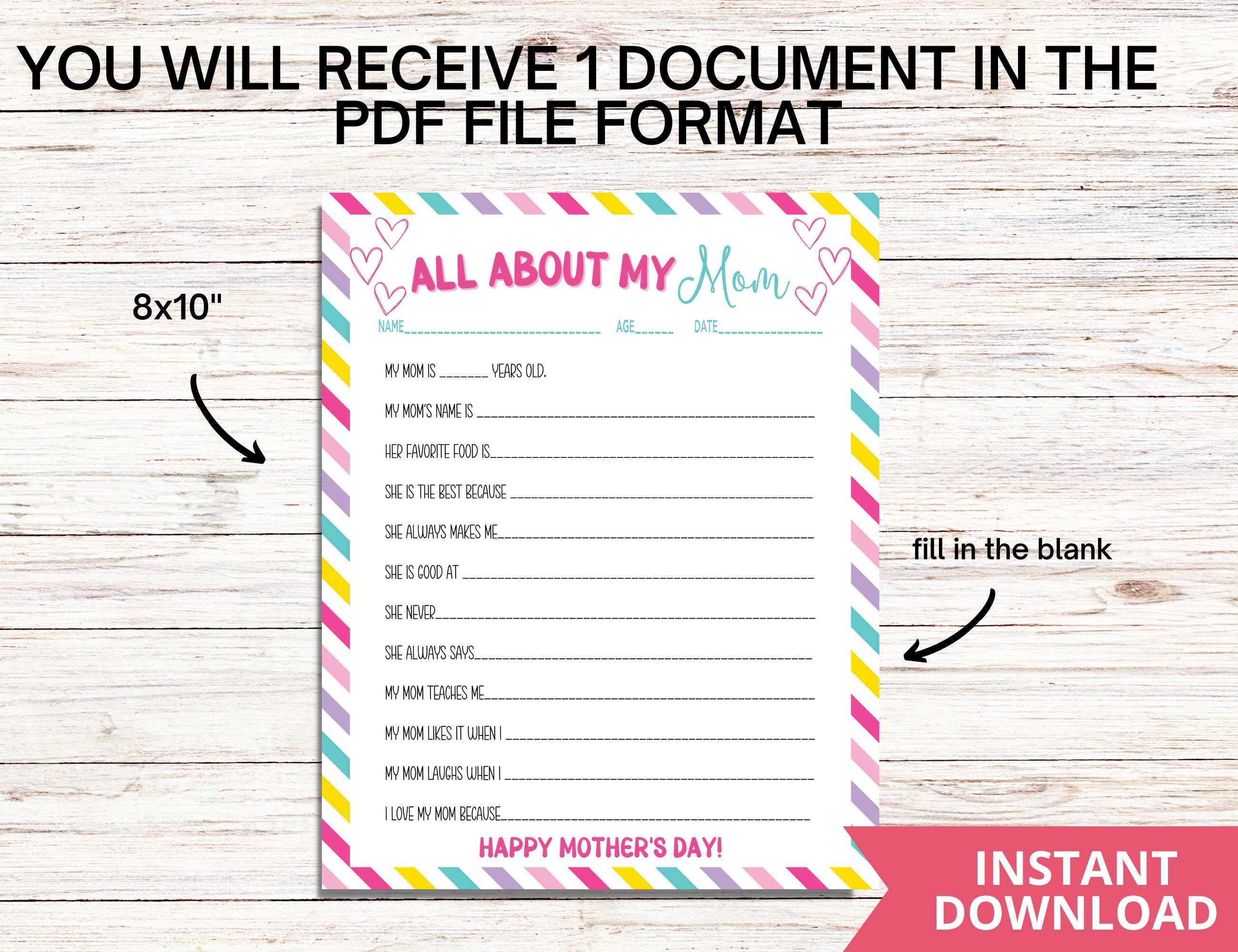 All About My Mom Printable Mother's Day Printable PDF Mother's Day ...