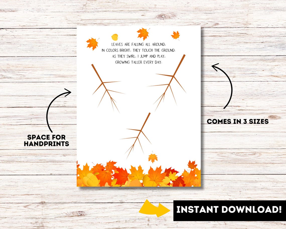 Falling Leaves Handprint Art, Toddler Craft, Autumn Poem Printable ...