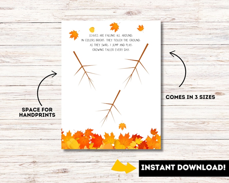 Falling Leaves Handprint Art, Toddler Craft, Autumn Poem Printable ...