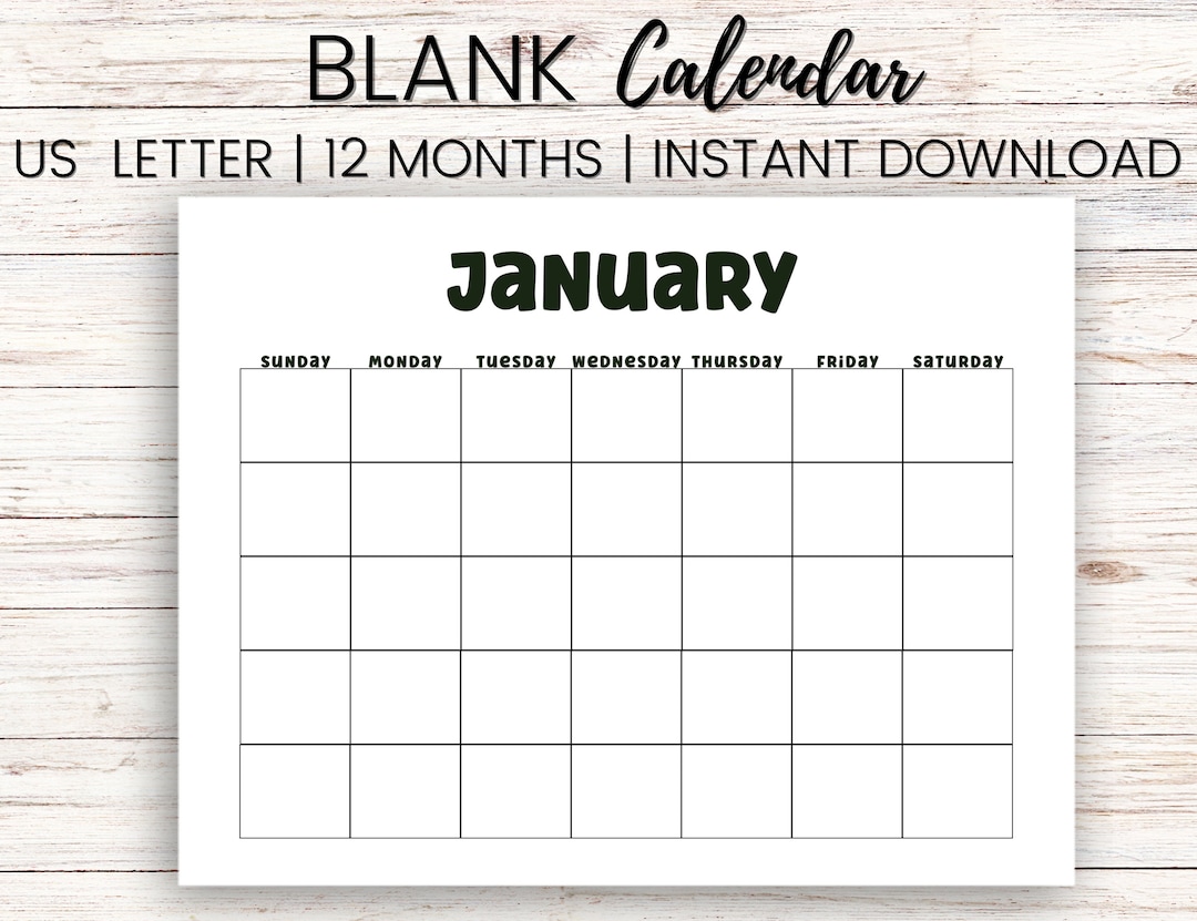 12 Month Printable Blank Calendar| Monthly Calendar Printable | 12 ...