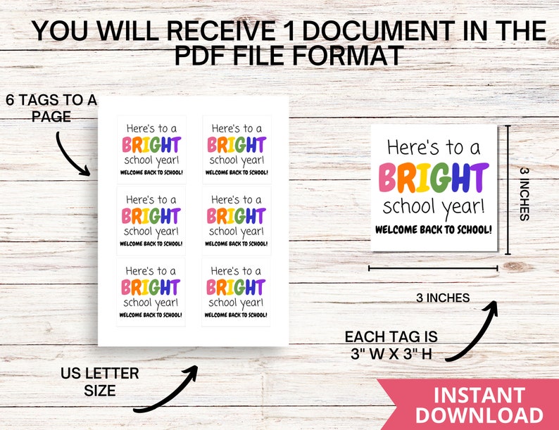 Here's to a BRIGHT School Year| Welcome Back to School Tag | Back to ...