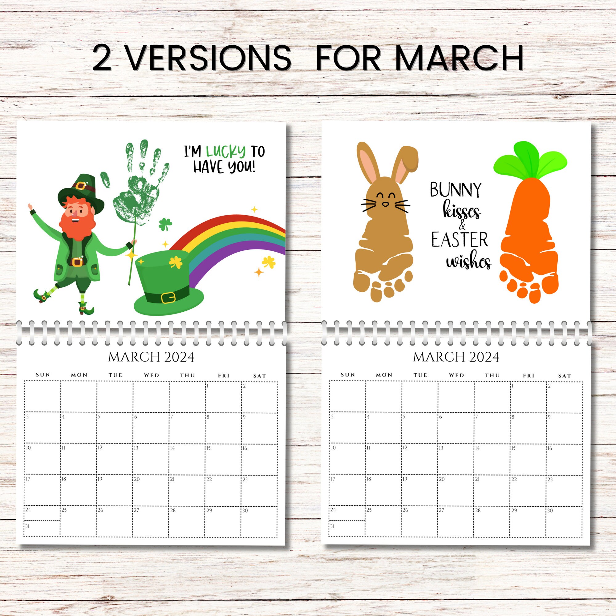 2024 Handprint Footprint Calendar, 12 Month Handprint Art Craft Memory ...