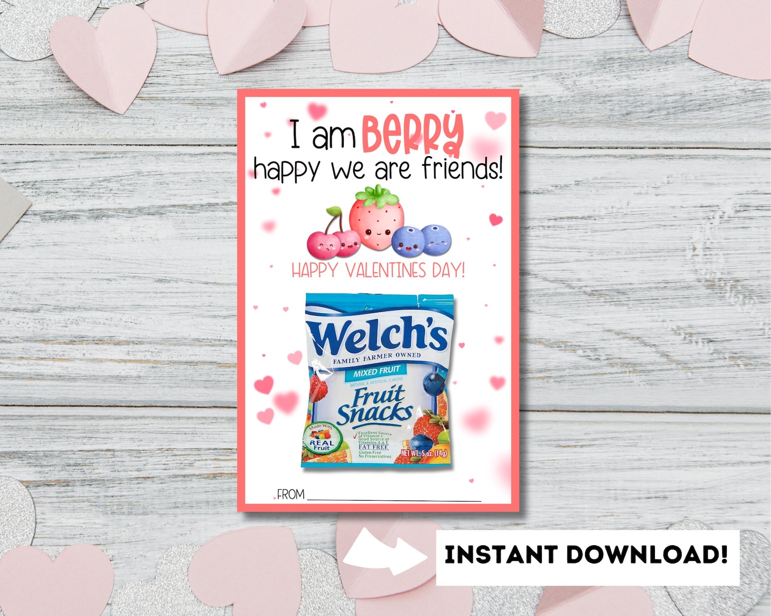 Printable Fruit Snack Valentines, Easy Kids Classroom Cards, Fruit ...