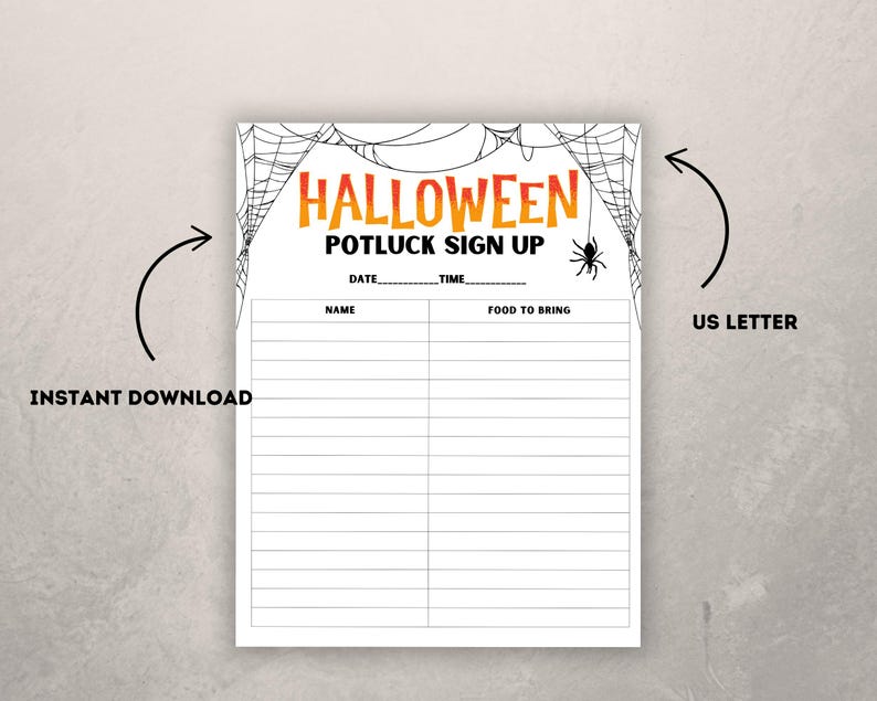 Halloween Potluck Sign up Sheet Printable, Halloween Party Sign Up ...