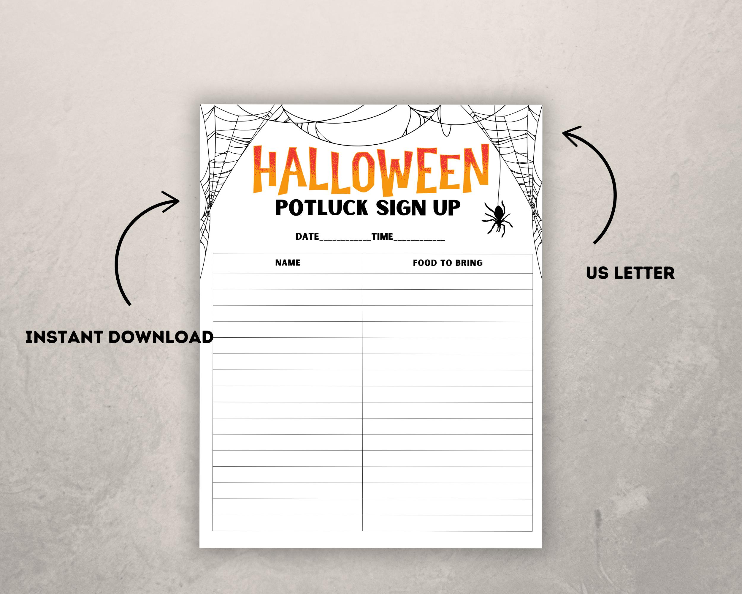 Halloween Potluck Sign up Sheet Printable, Halloween Party Sign Up ...