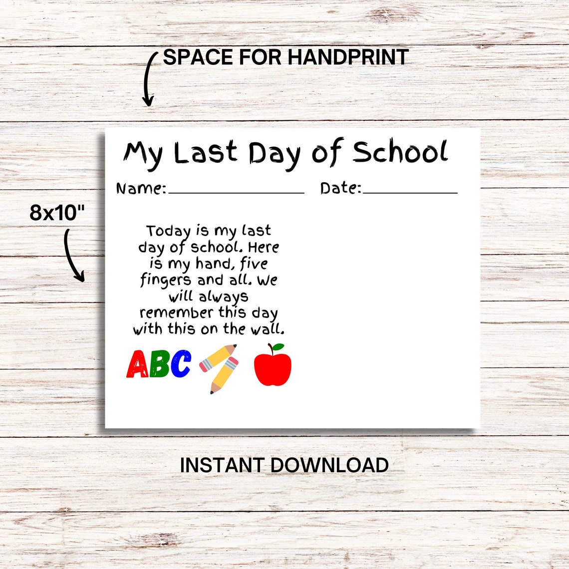 Last Day of School Handprint Art Craft Keepsake Template | School Poem ...