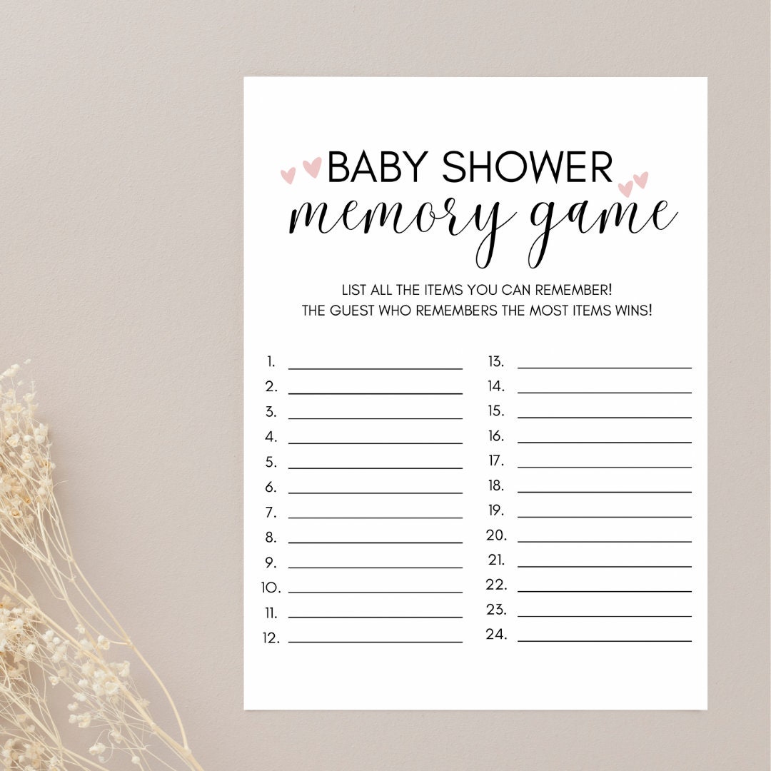 Pink Hearts Baby Shower Memory Game (PDF) - Etsy
