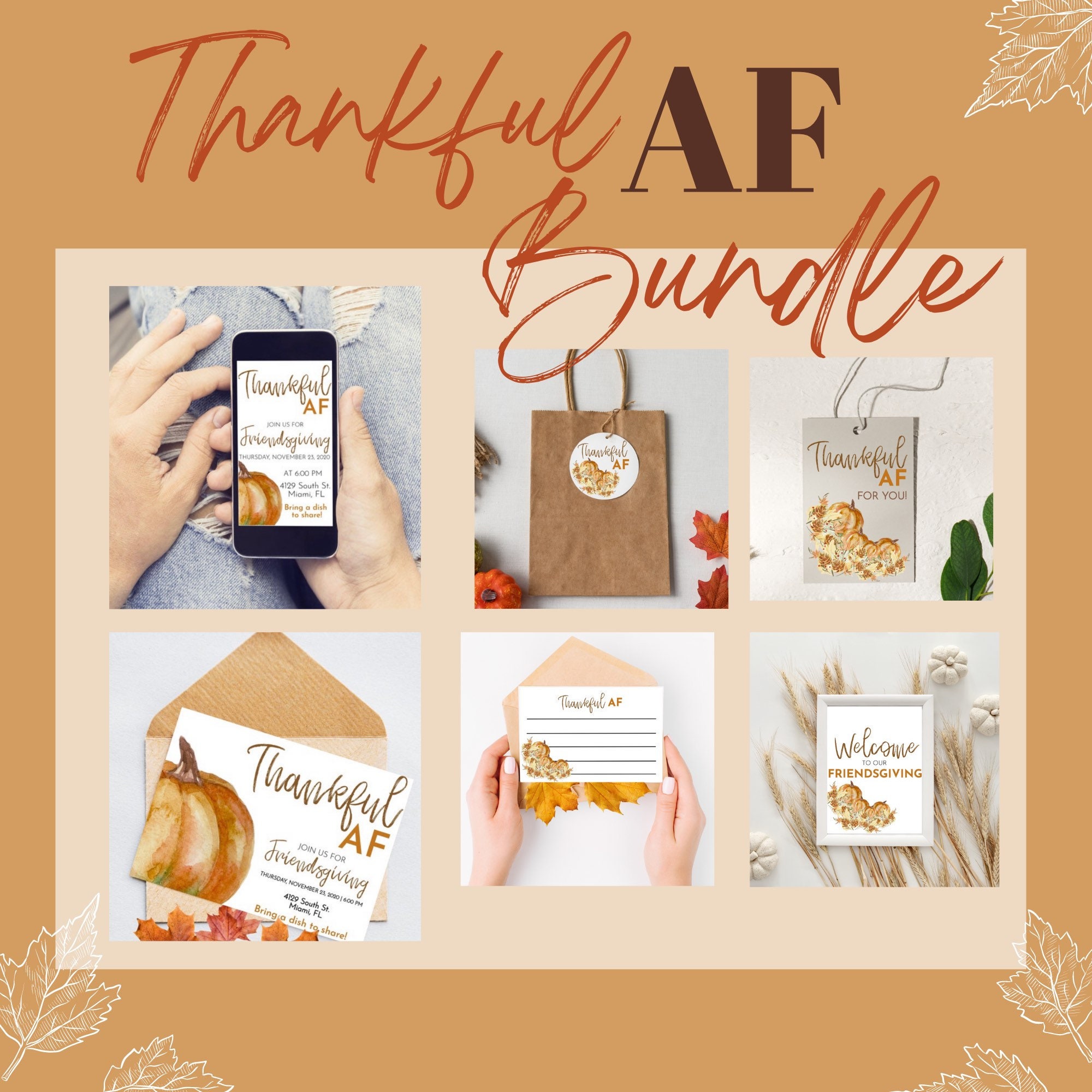 Thanksgiving Dinner Editable Mobile Invite | Thankful AF Friendsgiving ...