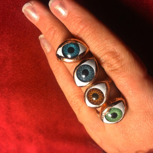 Evil Eye Ring. Evil Eye Chain Ring. Gold Filled Evil Eye Ring. | Etsy