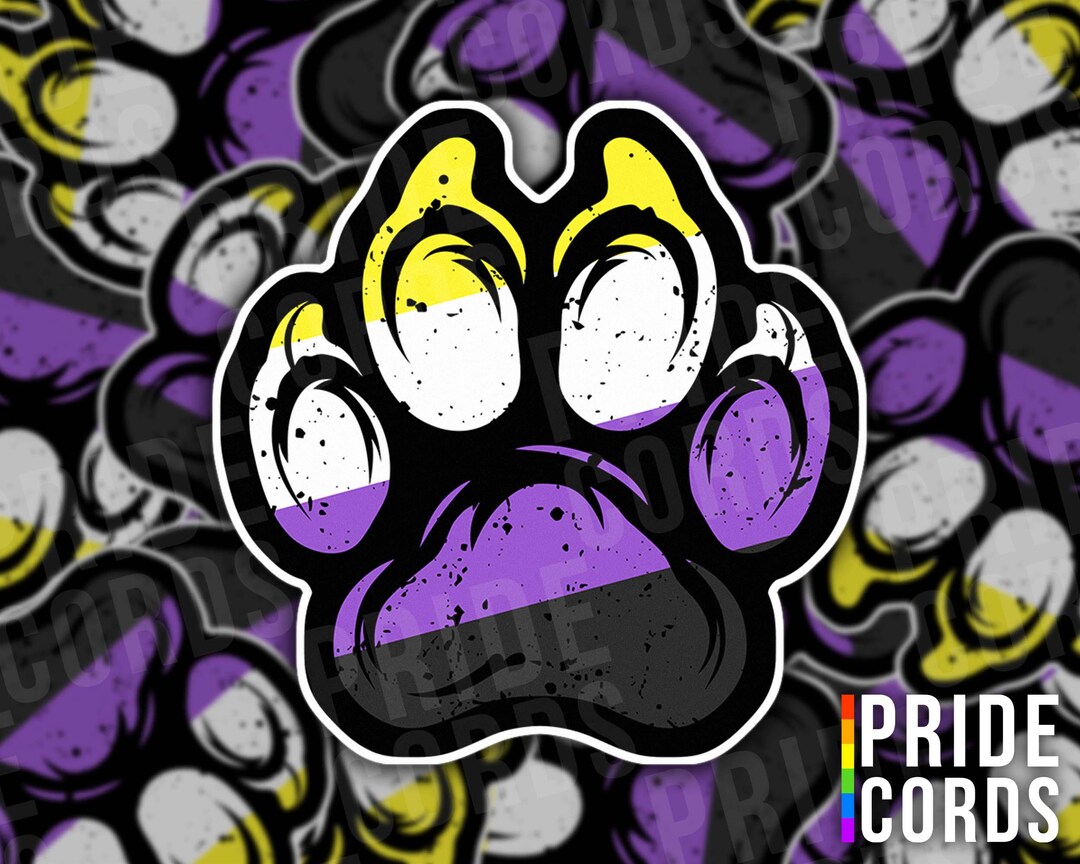 Nonbinary Paw Print - LGBT Vinyl Sticker - LGBTQ Water Bottle Laptop ...