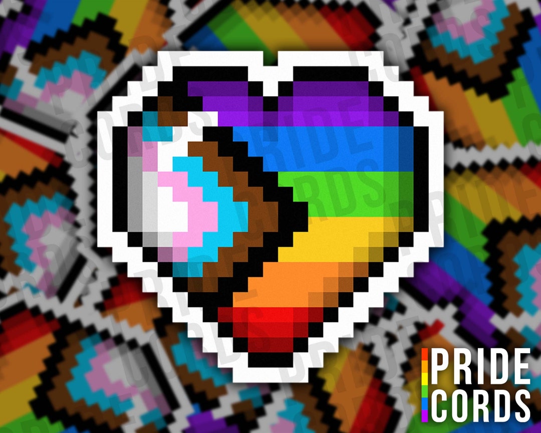 Progress Pride Flag Pixel Heart - Gamer LGBT Vinyl Sticker - LGBTQ ...