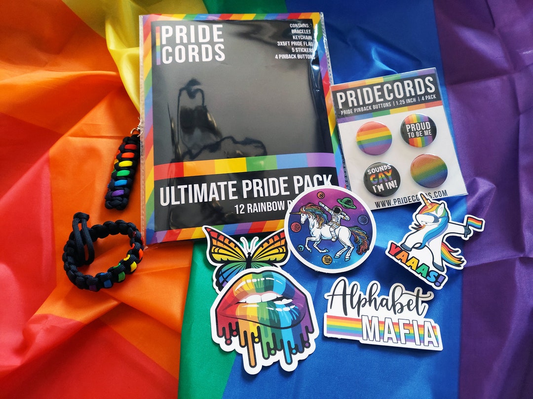 Ultimate Rainbow Pride Pack Flag Bracelet Stickers Keychain Buttons ...