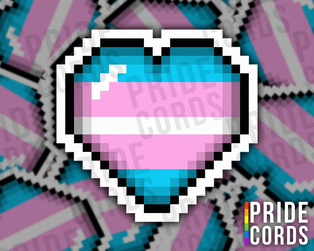 Trans Pride Flag Pixel Heart Gamer LGBT Vinyl Sticker LGBTQ Water ...