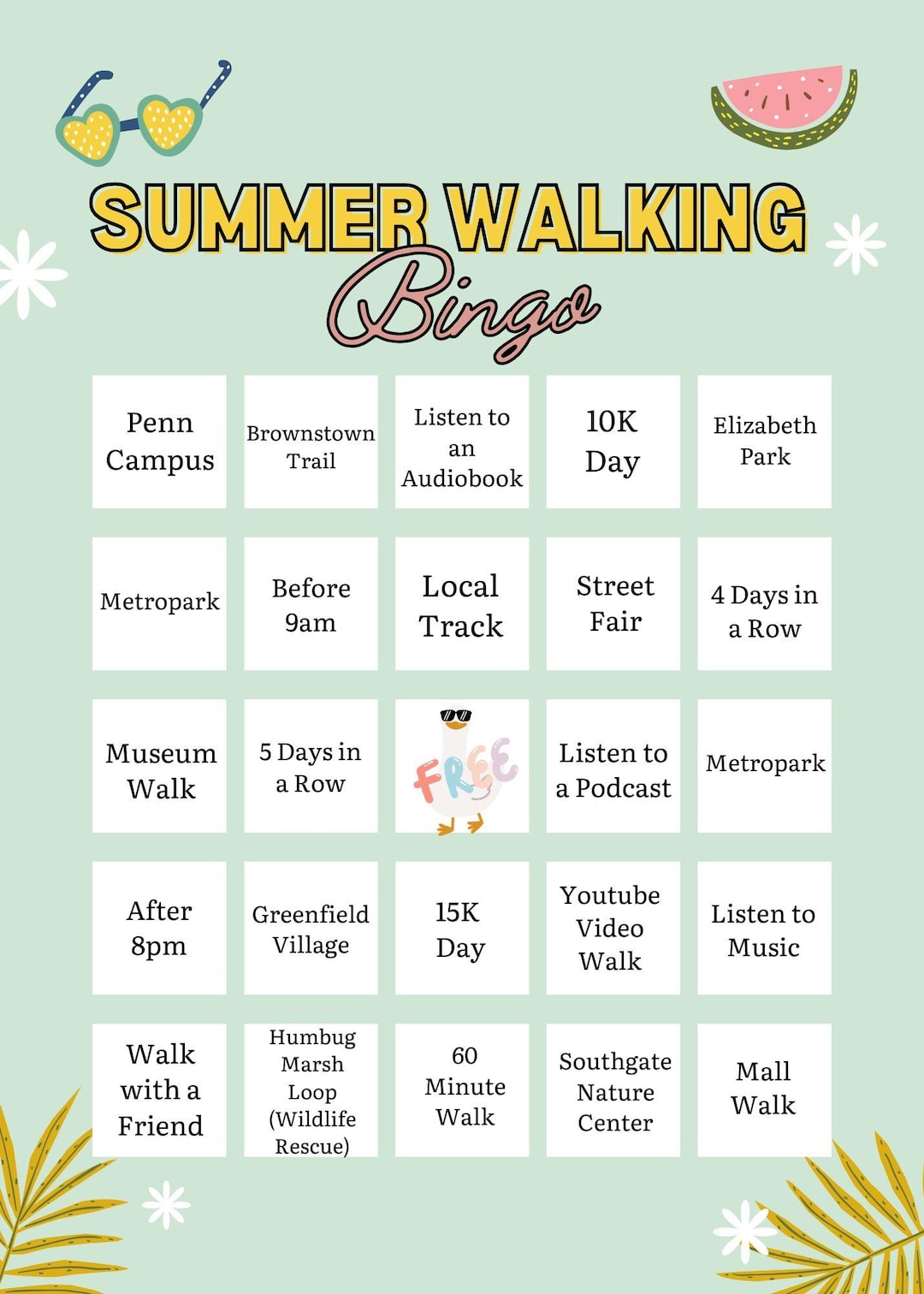 Summer Walking Bingo (digital Download) - Etsy