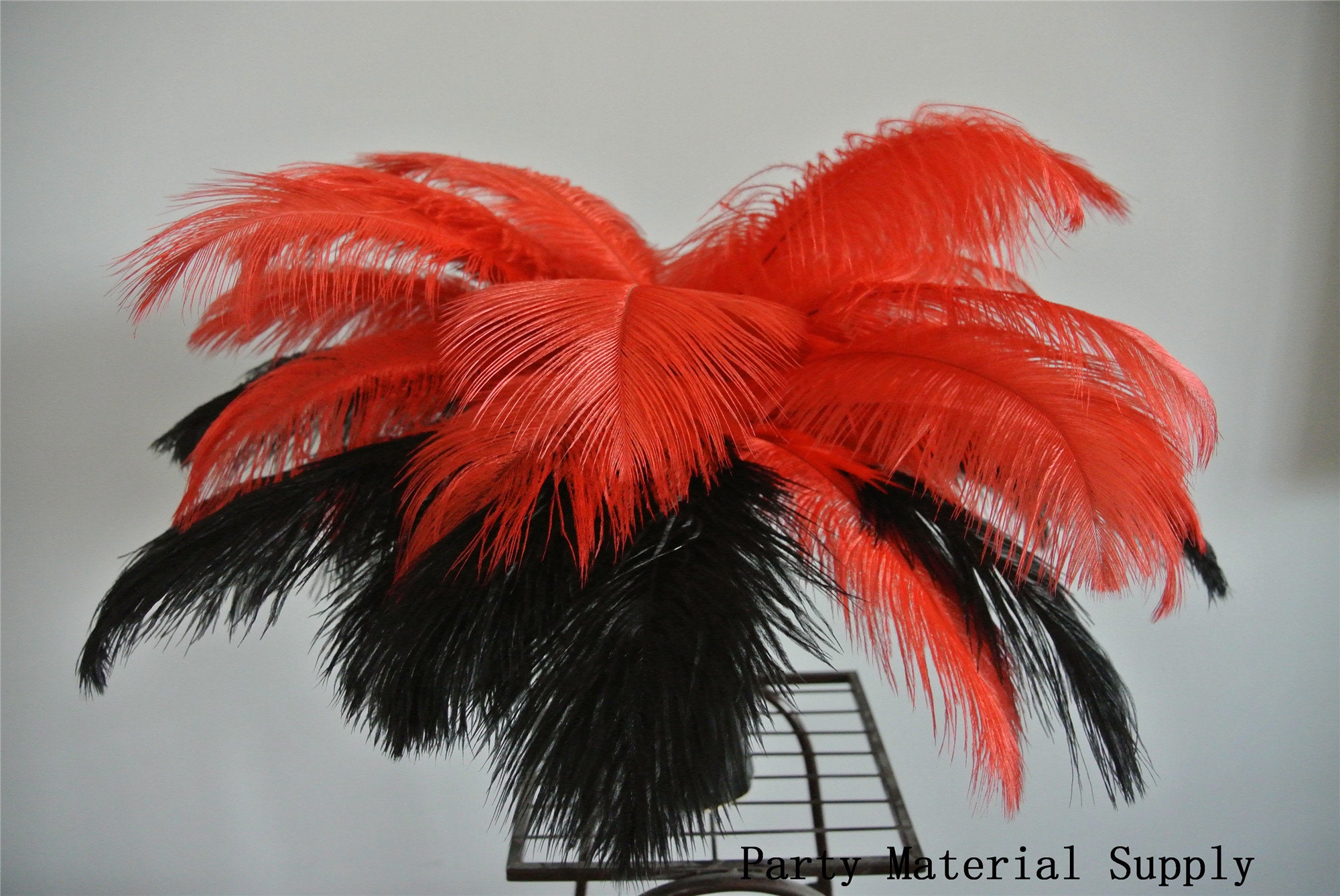 100 Pcs Black and Red Ostrich Feathers Plumes for Wedding Centerpiece ...