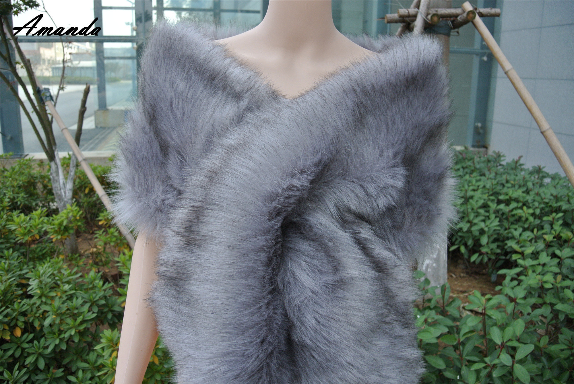 Light Grey With Black Tip Faux Fur Stole Wedding Bridal Faux Fur Wrap ...