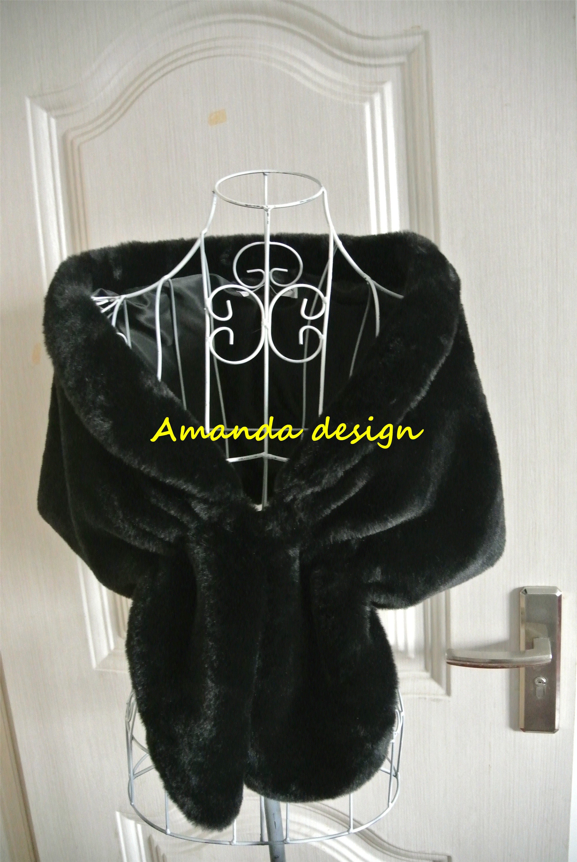 Black Faux Fur Stole Wedding Bridal Faux Fur Wrap Shawl Stole Wedding ...