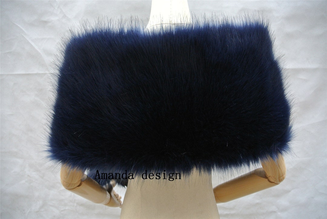 Navy Blue Dark Blue Faux Fur Stole Wedding Bridal Faux Fur Wrap Shawl ...