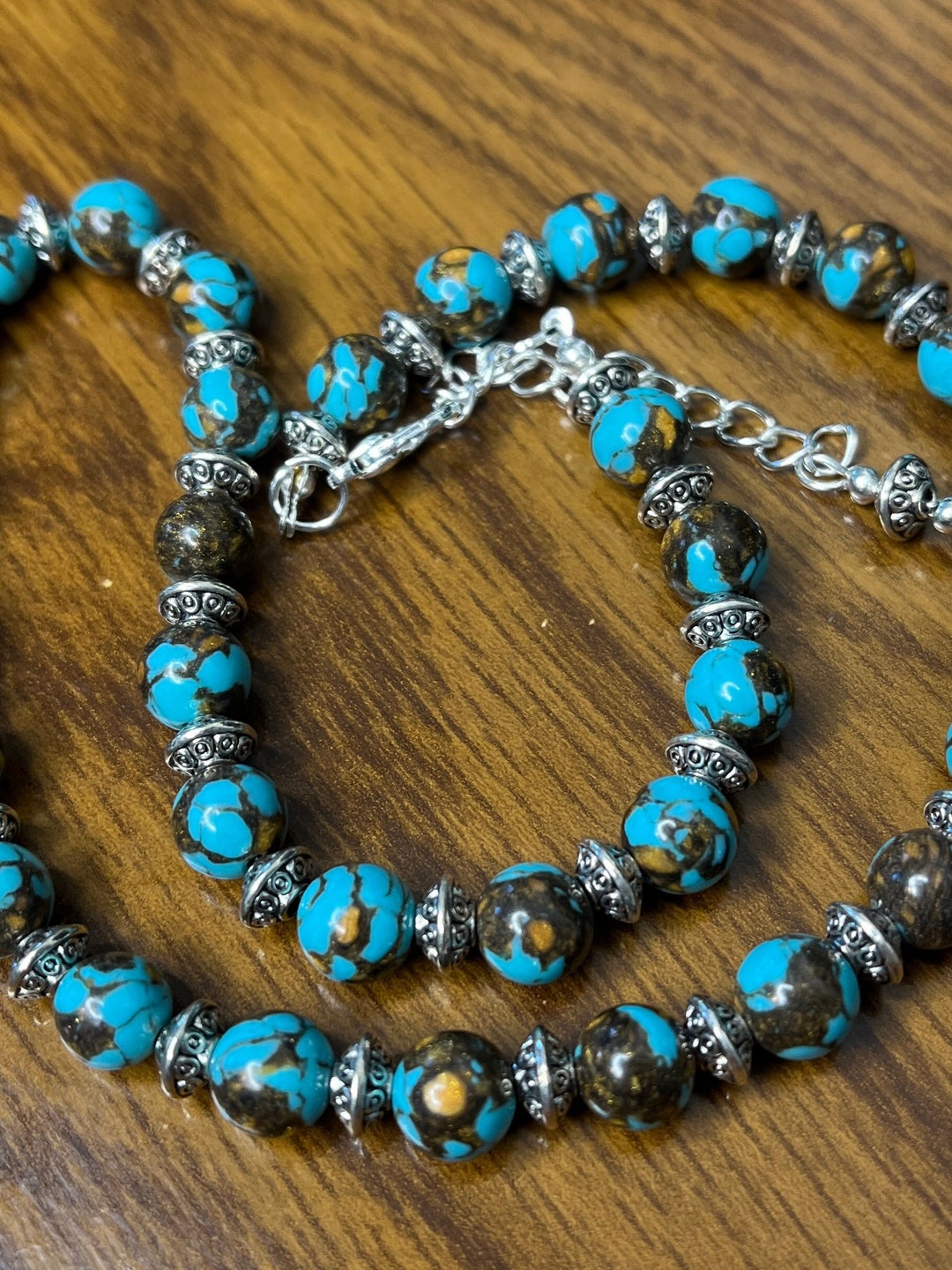 Dainty Blue & Bronze Siderolite Stone and Tibetan Silver Handmade 15.5 ...