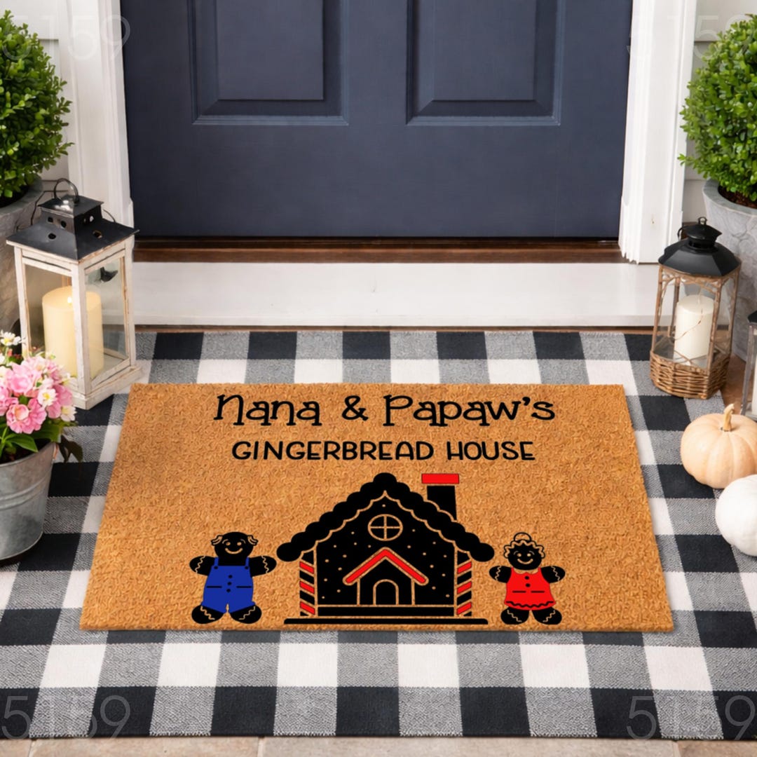 Nana & Papaw Gingerbread House Doormat, Holiday Welcome Mat, Door Mat ...