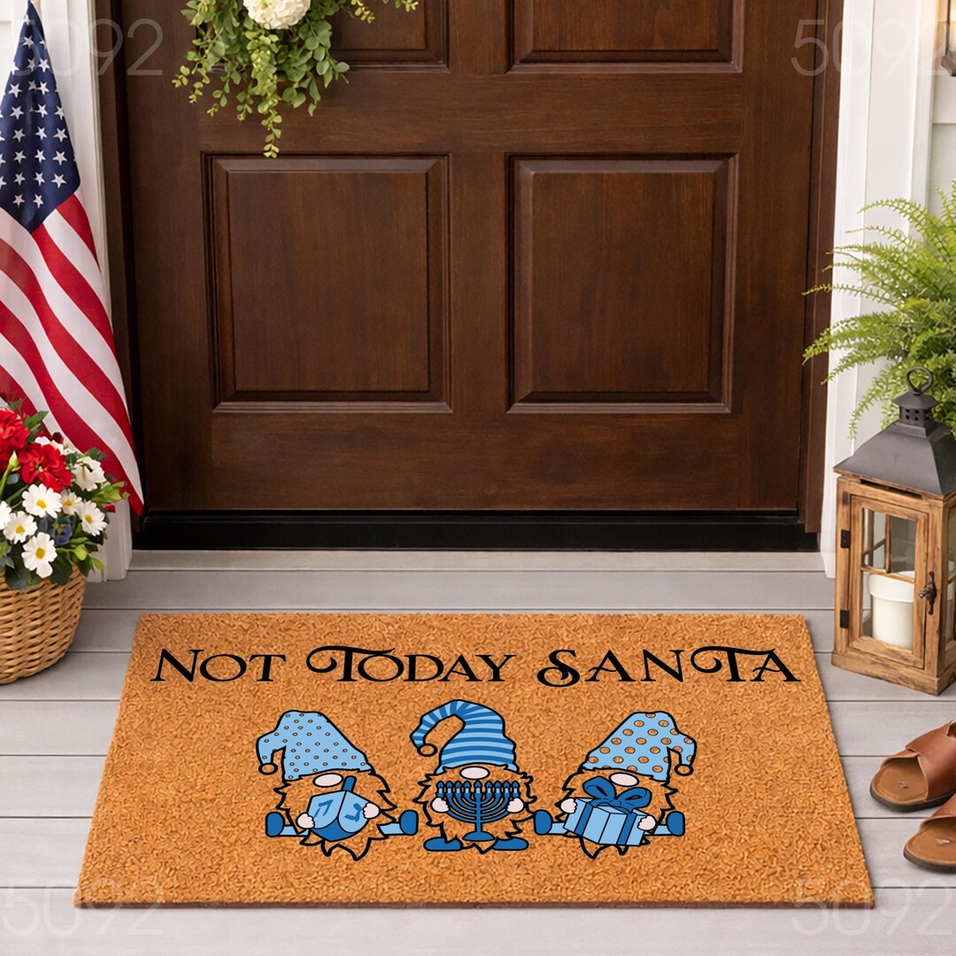 Not Today Santa Doormat, Hanukkah Door Mat, Funny Holiday Welcome Mat ...